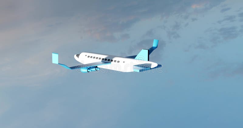 Turquoise Winged Airplane Flies through the Clouds at Sunset Render ...