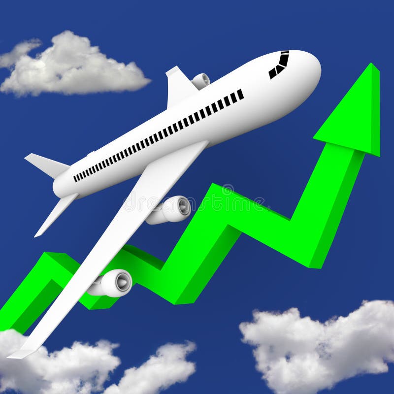 Airplane in Flight Along Green Arrow Stock Illustration - Illustration ...