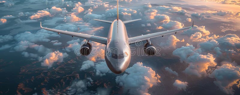 Airplane in Flight, Flat Design, Top View, Aviation Theme, 3D Render ...