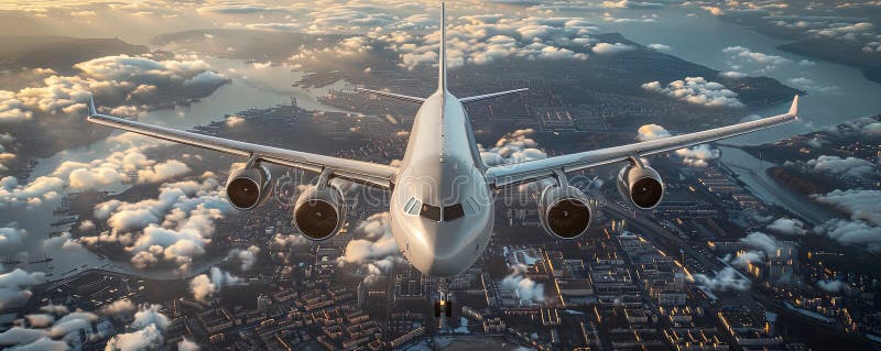 Airplane in Flight, Flat Design, Top View, Aviation Theme, 3D Render ...