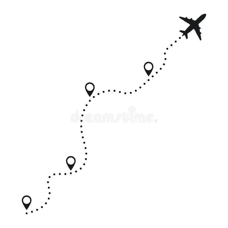 Airplane Flight Line Route Vector with Start Point Illustration Stock ...