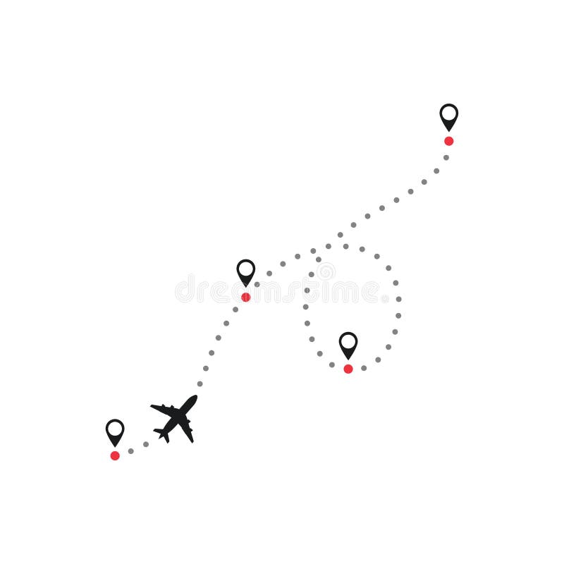 Airplane Flight Line Route Vector with Start Point Illustration Stock ...