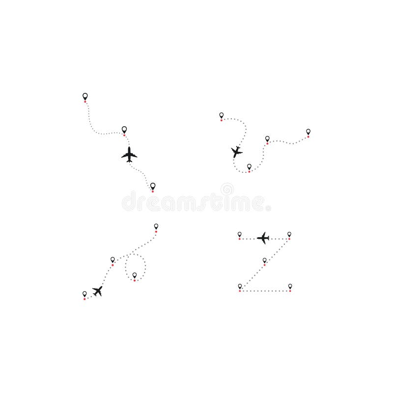 Airplane Flight Line Route Vector with Start Point Illustration Stock ...