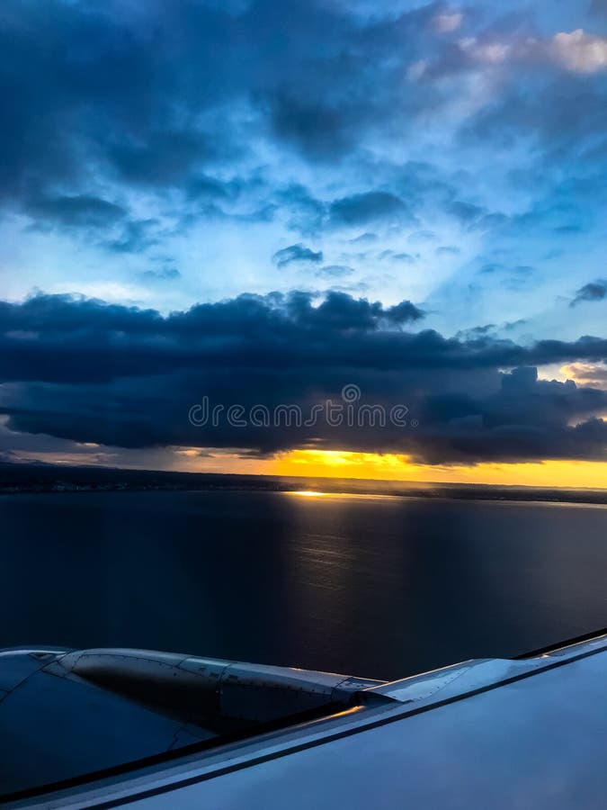 Airplane Flight in the Morning Stock Image - Image of sunrise, nature ...