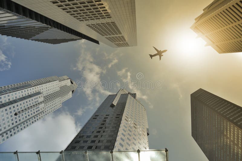 Airplane Flight Over Modern Building Stock Photo - Image of buildings ...