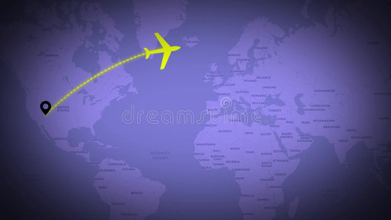 Airplane Flight Path Animation on World Map. Travel Around the White ...