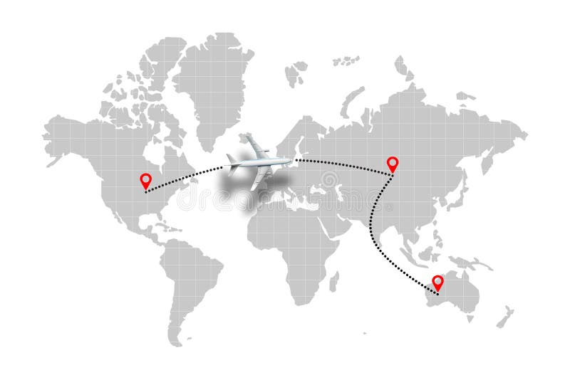 Airplane Flight Path Concept On World Map With Points Stock Image