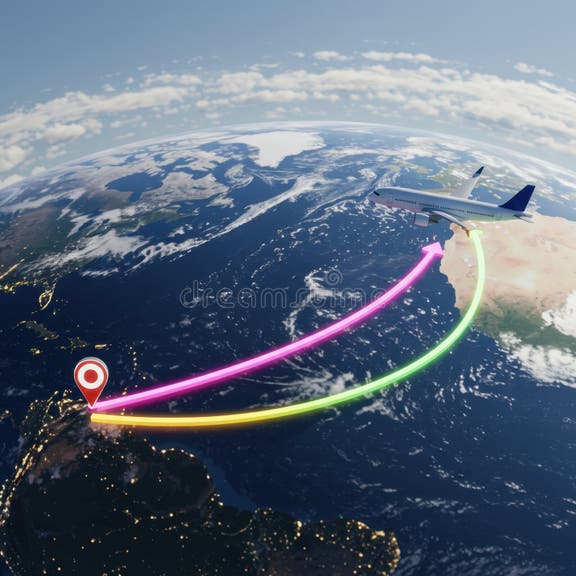 Airplane Flight Path Over World Map Stock Illustration - Illustration ...