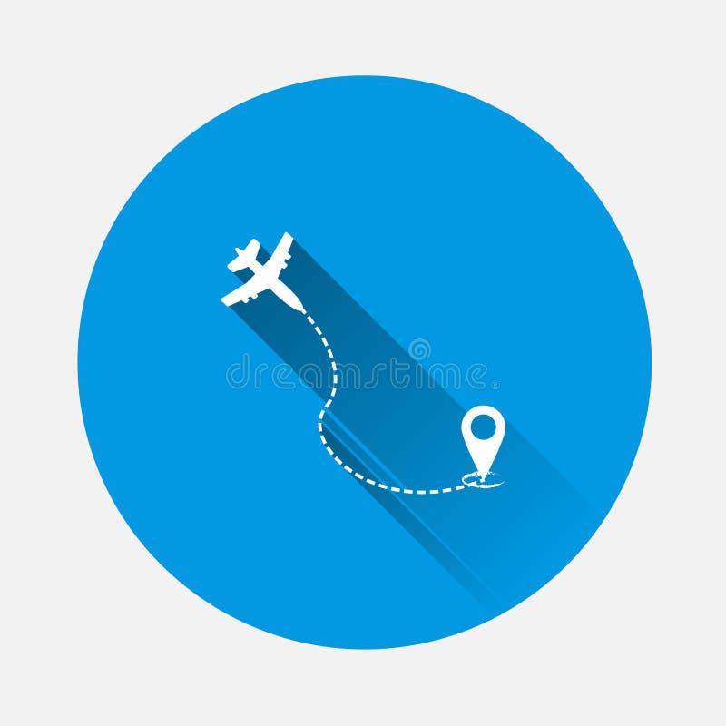 Airplane Flight Path Vector Icon. Travel To Target on Blue Background ...