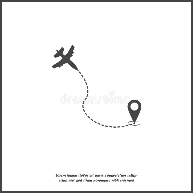 Airplane Flight Path Vector Icon. Travel To Target on Blue Background ...