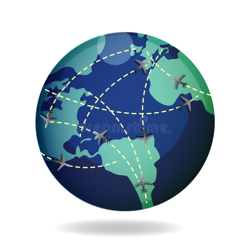 Airplane Flight Paths Over Earth Globe Stock Illustration ...