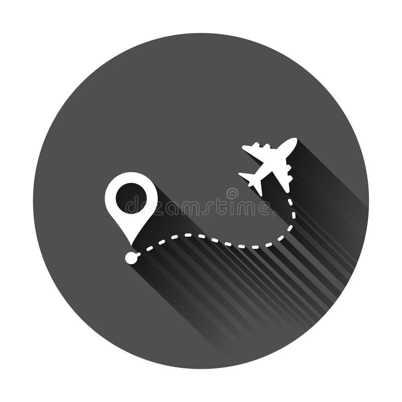 Airplane Flight Route Icon in Flat Style. Travel Line Path Vector ...