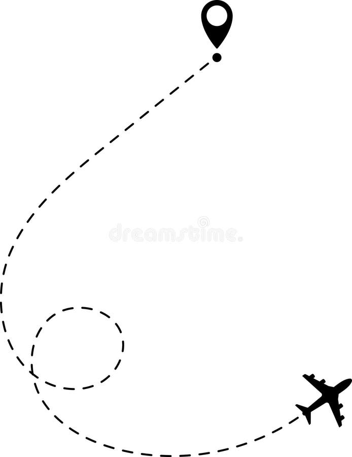 Airplane Flight Route with Start and End Point and Dash Line Trace ...