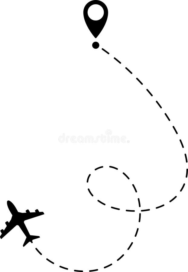 Airplane Flight Route with Start and End Point and Dash Line Trace ...