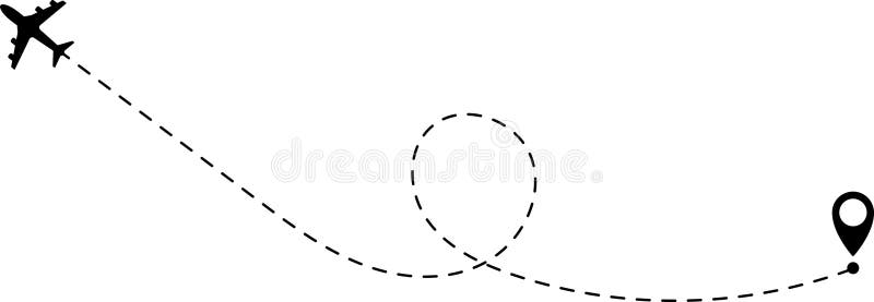 Airplane Flight Route with Start and End Point and Dash Line Trace ...