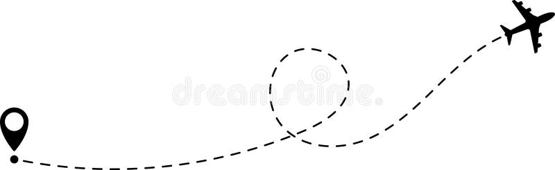 Airplane Flight Route with Start and End Point and Dash Line Trace ...