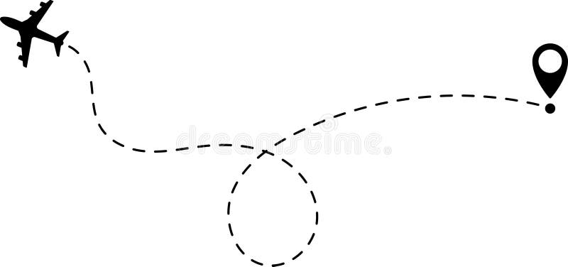 Airplane Flight Route with Start and End Point and Dash Line Trace ...