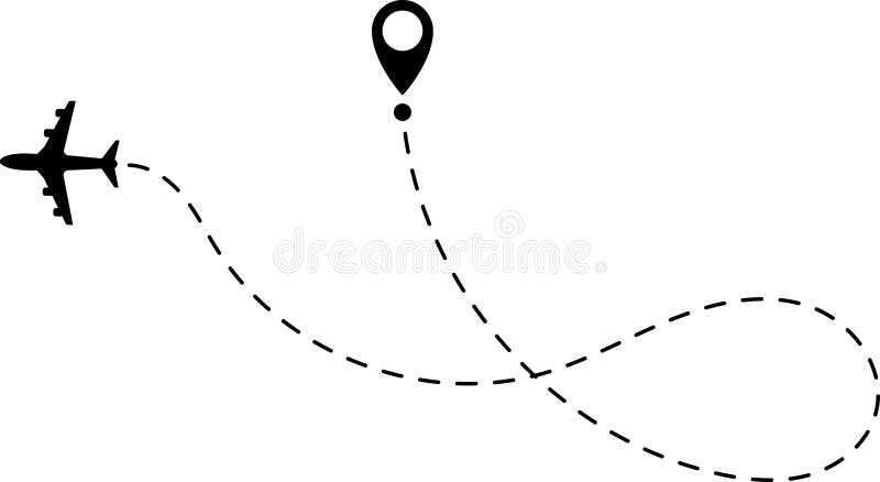 Airplane Flight Route with Start and End Point and Dash Line Trace ...