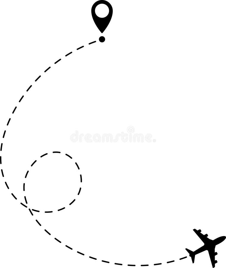 Airplane Flight Route with Start and End Point and Dash Line Trace ...