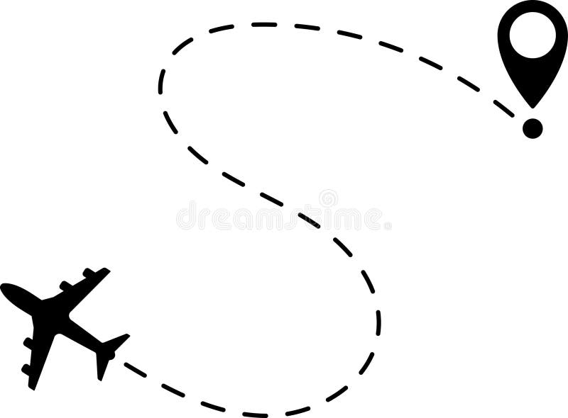 Airplane Flight Route with Start and End Point and Dash Line Trace ...