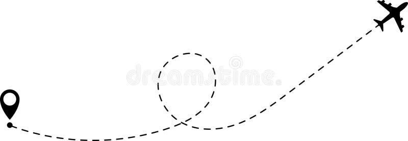 Airplane Flight Route with Start and End Point and Dash Line Trace ...