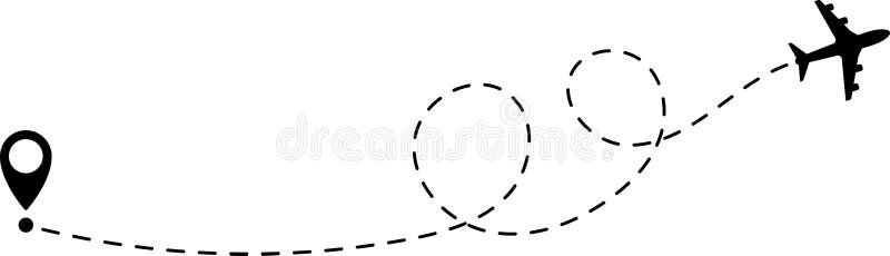 Airplane Flight Route with Start and End Point and Dash Line Trace ...