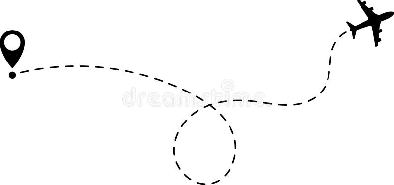 Airplane Flight Route with Start and End Point and Dash Line Trace ...