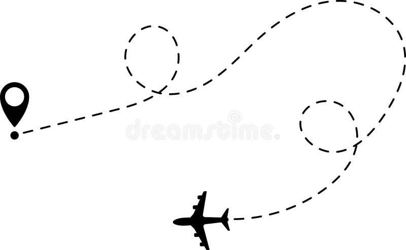 Airplane Flight Route with Start and End Point and Dash Line Trace ...