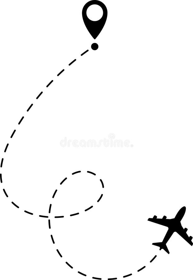 Airplane Flight Route with Start and End Point and Dash Line Trace ...
