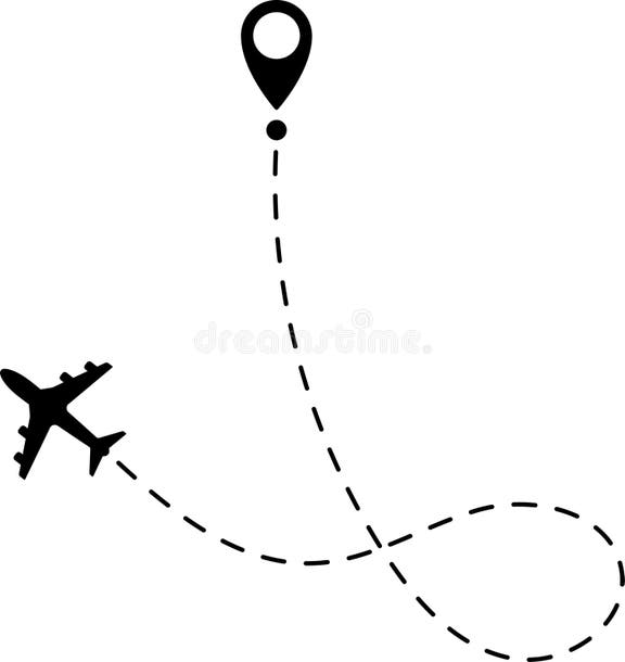 Airplane Flight Route with Start and End Point and Dash Line Trace ...