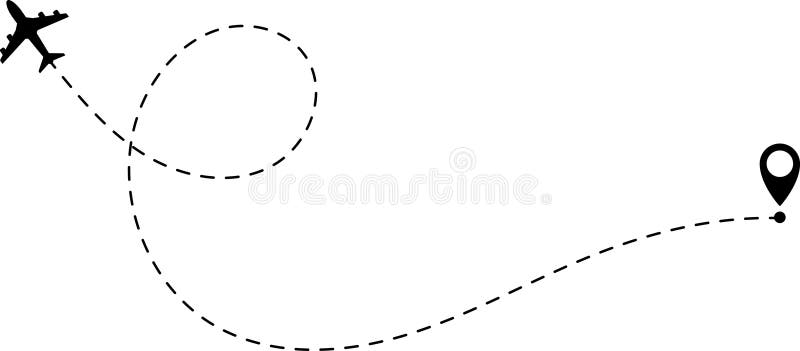 Airplane Flight Route with Start and End Point and Dash Line Trace ...