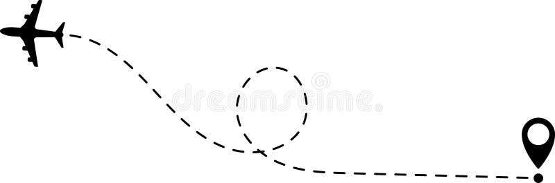 Airplane Flight Route with Start and End Point and Dash Line Trace ...