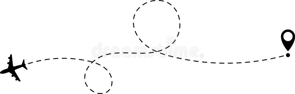 Airplane Flight Route with Start and End Point and Dash Line Trace ...