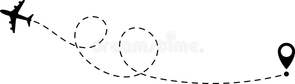 Airplane Flight Route with Start and End Point and Dash Line Trace ...