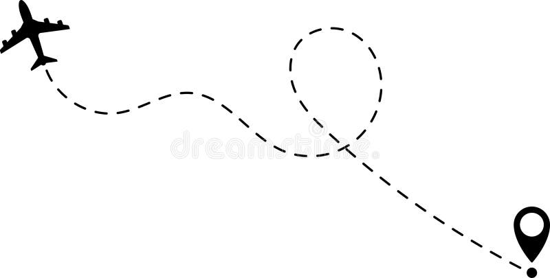 Airplane Flight Route with Start and End Point and Dash Line Trace ...