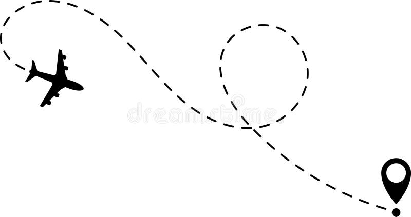 Airplane Flight Route with Start and End Point and Dash Line Trace ...
