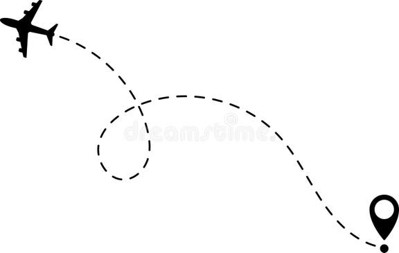 Airplane Flight Route with Start and End Point and Dash Line Trace ...