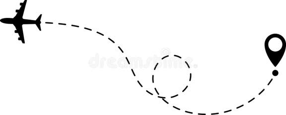 Airplane Flight Route with Start and End Point and Dash Line Trace ...