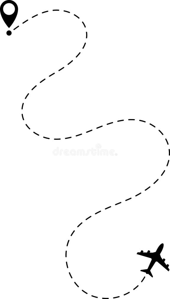 Airplane Flight Route with Start and End Point and Dash Line Trace ...
