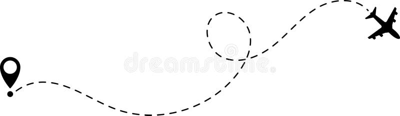 Airplane Flight Route with Start and End Point and Dash Line Trace ...