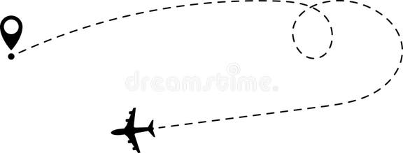 Airplane Flight Route with Start and End Point and Dash Line Trace ...