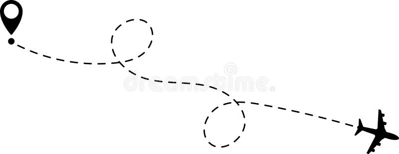 Airplane Flight Route with Start and End Point and Dash Line Trace ...