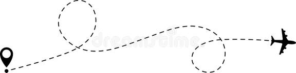 Airplane Flight Route with Start and End Point and Dash Line Trace ...