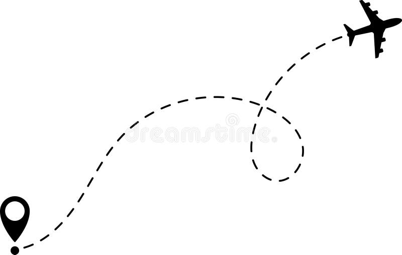 Airplane Flight Route with Start and End Point and Dash Line Trace ...
