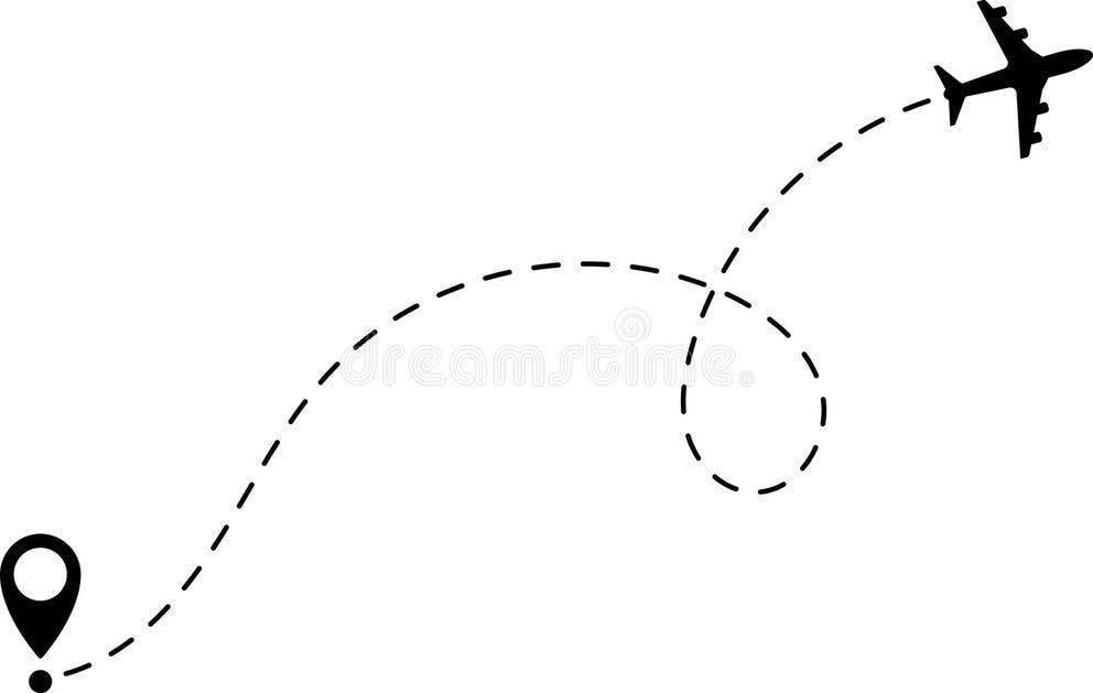 Airplane Flight Route with Start and End Point and Dash Line Trace ...