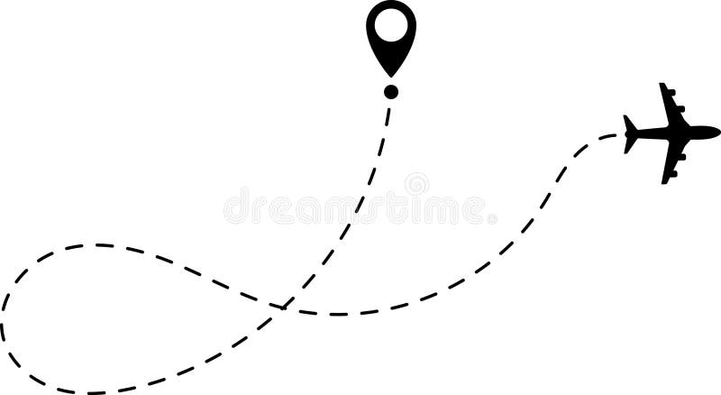 Airplane Flight Route with Start and End Point and Dash Line Trace ...