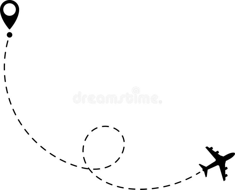 Airplane Flight Route with Start and End Point and Dash Line Trace ...