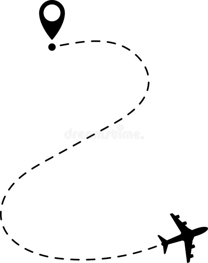 Airplane Flight Route with Start and End Point and Dash Line Trace ...