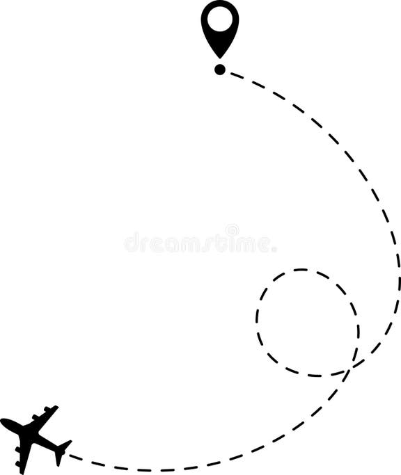 Airplane Flight Route with Start and End Point and Dash Line Trace ...