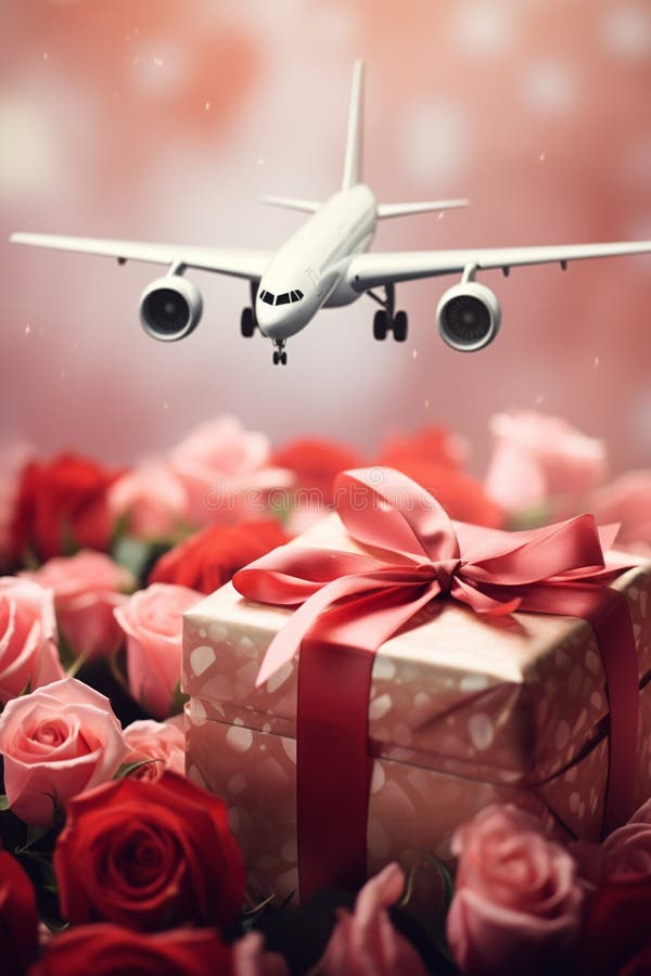 Airplane Flowers Gift Box Gift Valentine S Day. Generative AI, Stock ...